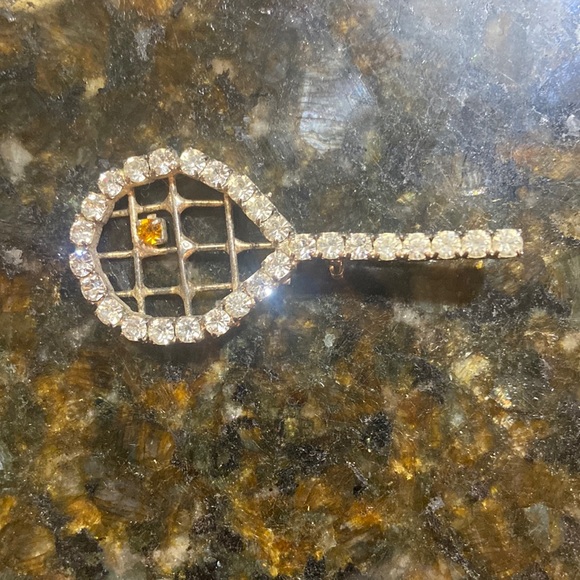 Jewelry | Vintage Tennis Racket Rhinestone Brooch Pin | Poshmark